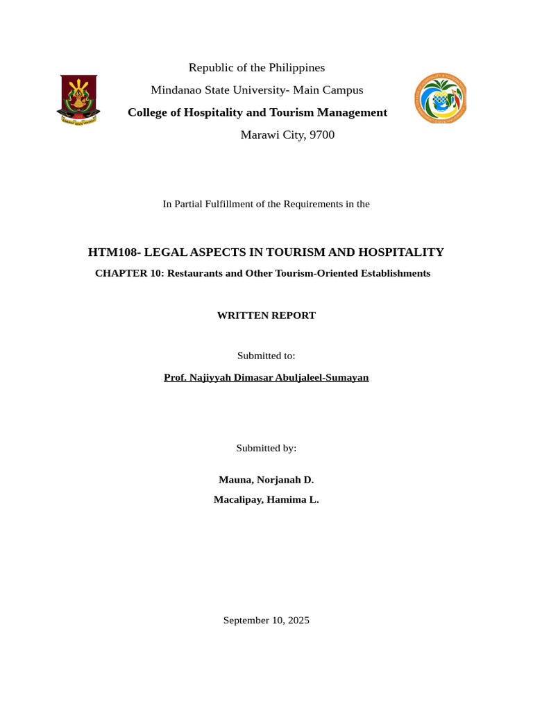 Htm108 Written Report Mauna Hamima | PDF | Spa | Theft