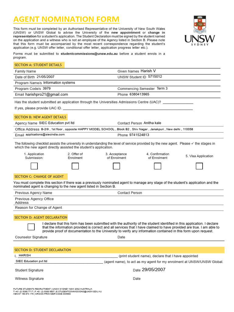 Agent Nomination Form 2020 Amended Copy 2 | PDF