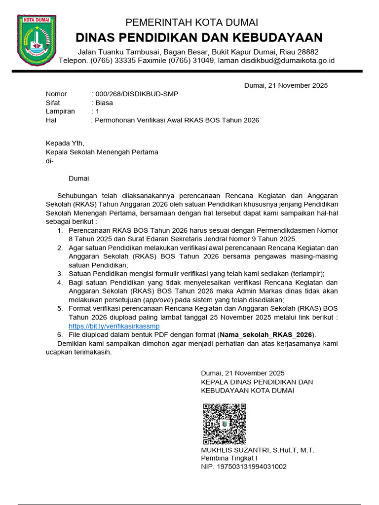Verifikasi RKAS BOS 2026 untuk SMP Dumai | PDF