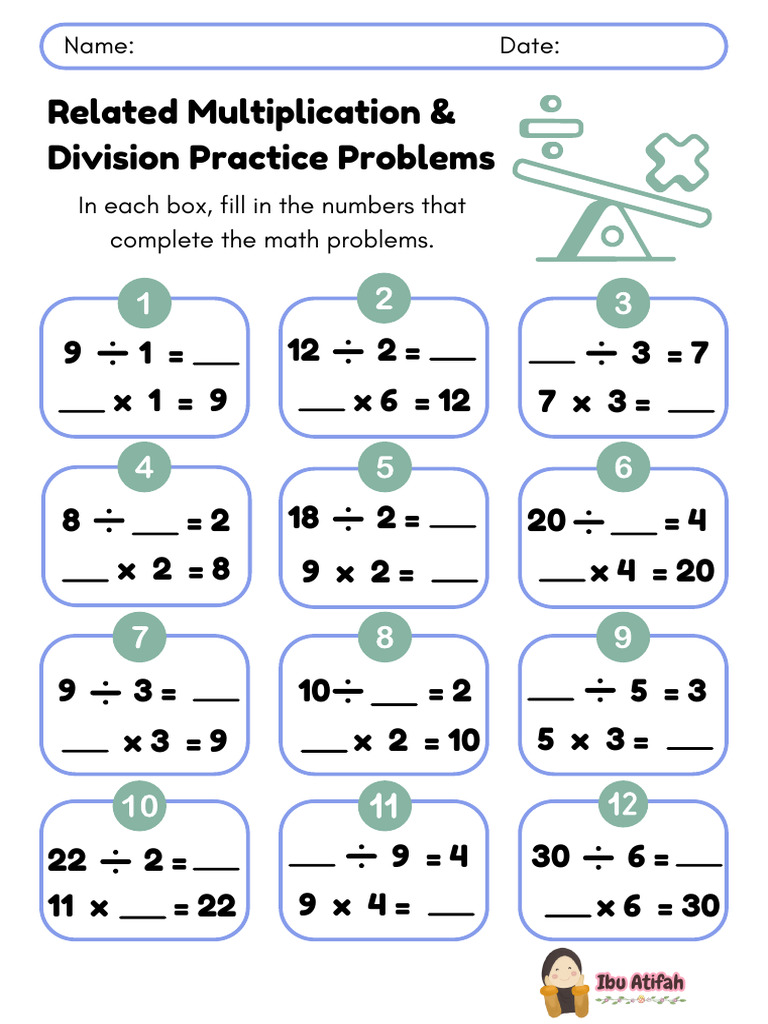Multiplication & Division Worksheet in Simple Illustrative Design ...