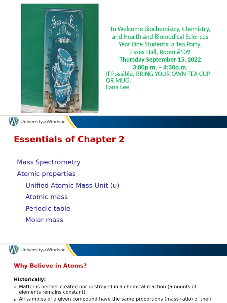 CHEM-1100, Chapter 2 (2022), Prelecture(1) | PDF | Mole (Unit) | Atoms