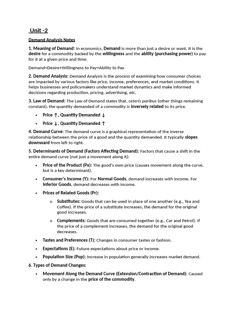 Unit 2 BUSINESS ECONOMICS | PDF | Demand | Price Elasticity Of Demand