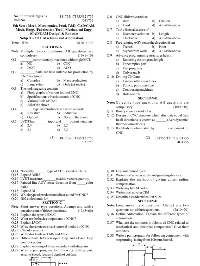 CNC Question Paper1 | PDF | Mechanical Engineering