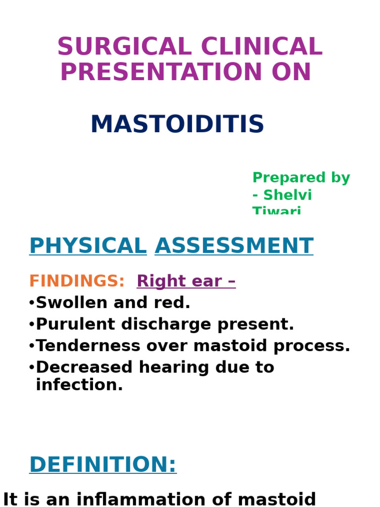 Mastoiditis: Clinical Presentation Guide | PDF | Ear | Medical Specialties