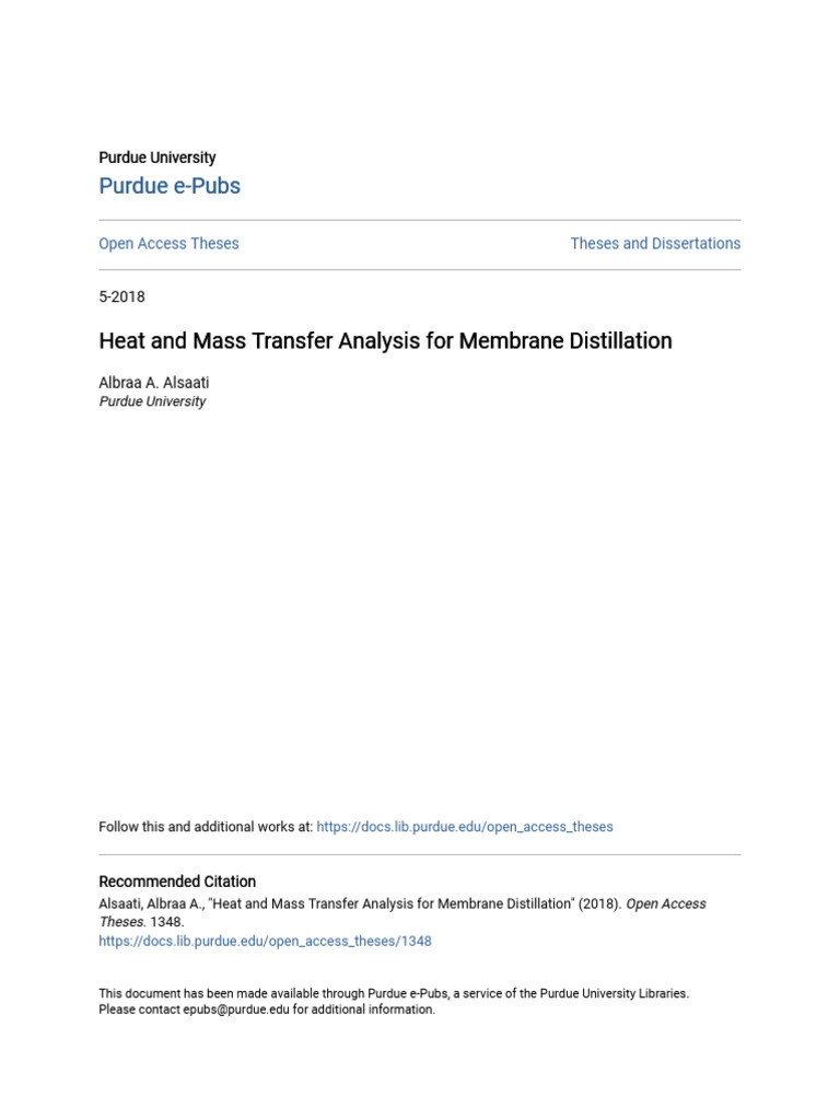 Heat and Mass Transfer Analysis for Membrane Distillation | PDF | Porosity | Membrane