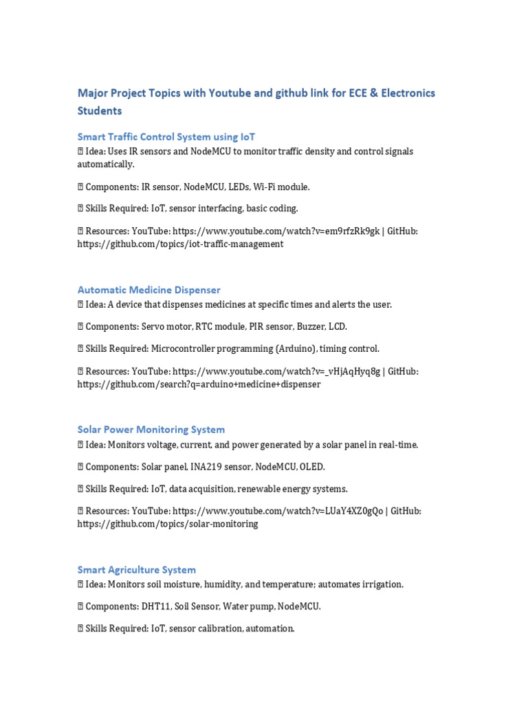 Major Project Topics ECE Electronics | PDF | Sensor | Internet Of Things