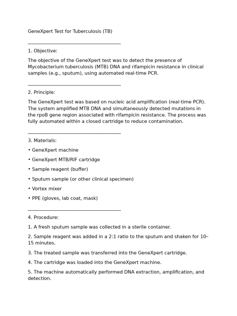 GeneXpert Test For Tuberculosis (TB) | PDF