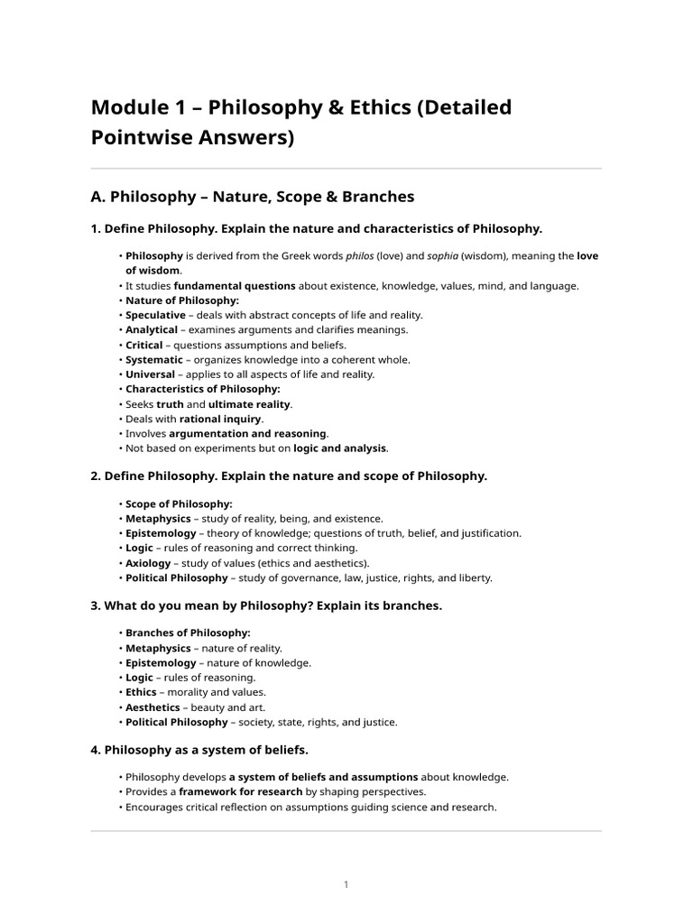 Module1 Philosophy Ethics | PDF | Epistemology | Morality