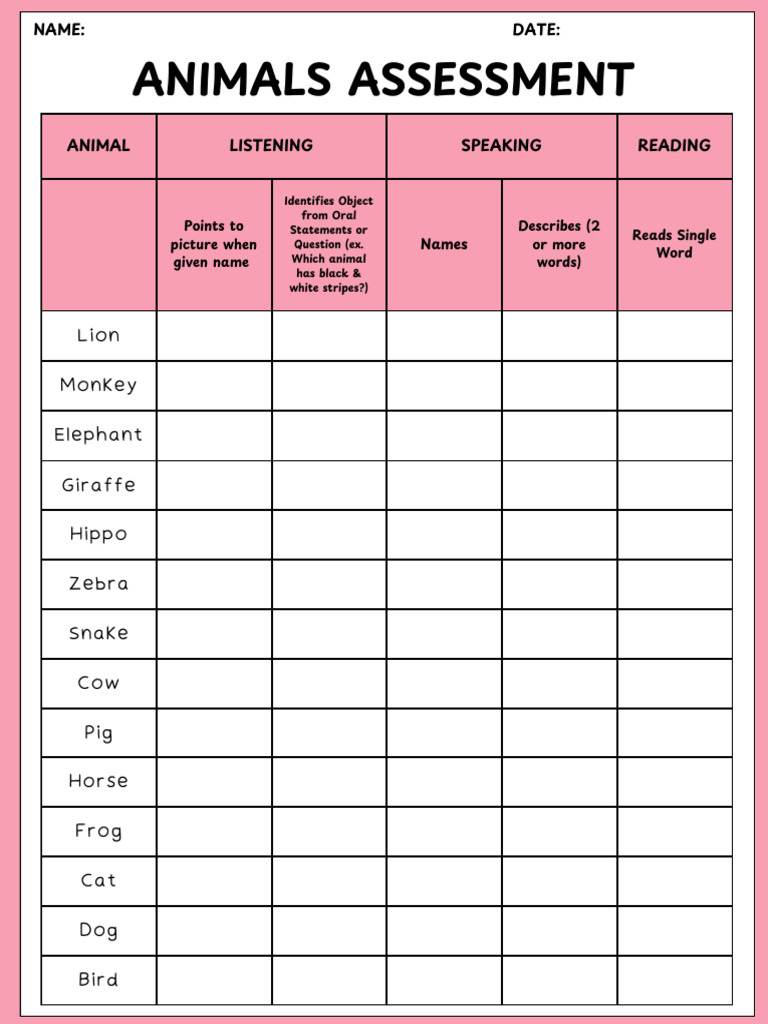 Animals Assessment | PDF