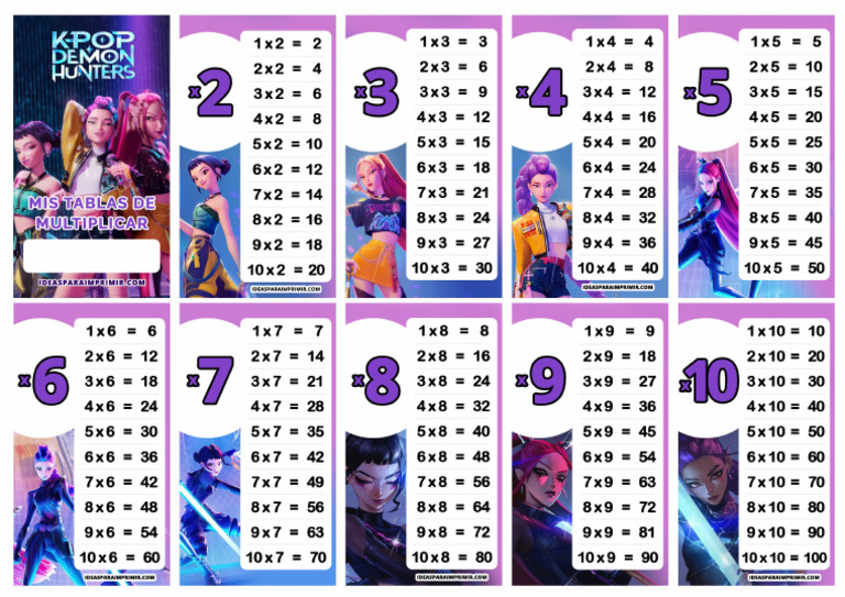 Tablas Multiplicar Kpop Demon Hunters Imprimir Gratis | PDF
