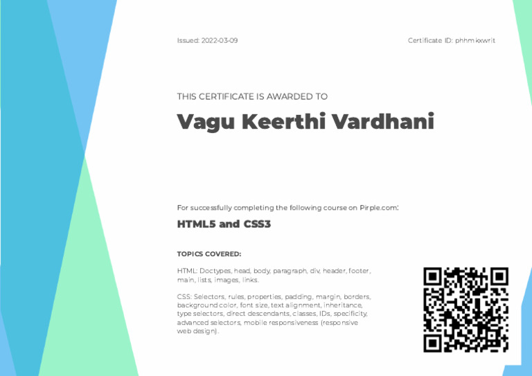 HTML and CSS Certificate | PDF
