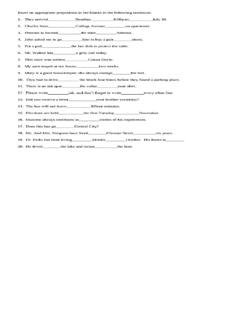 Fill in The Correct Prepositions | PDF