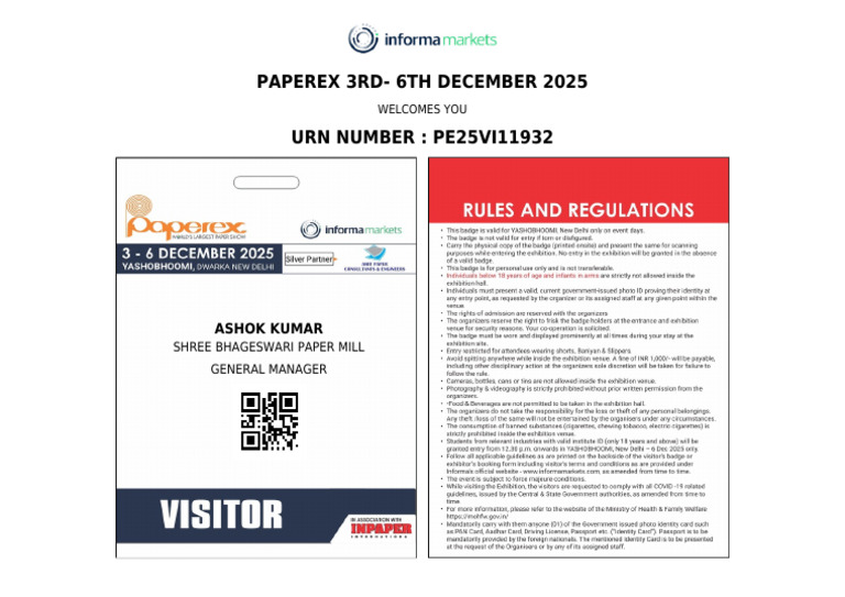Paperex 3Rd-6Th December 2025 URN NUMBER: PE25VI11932: Ashok Kumar | PDF