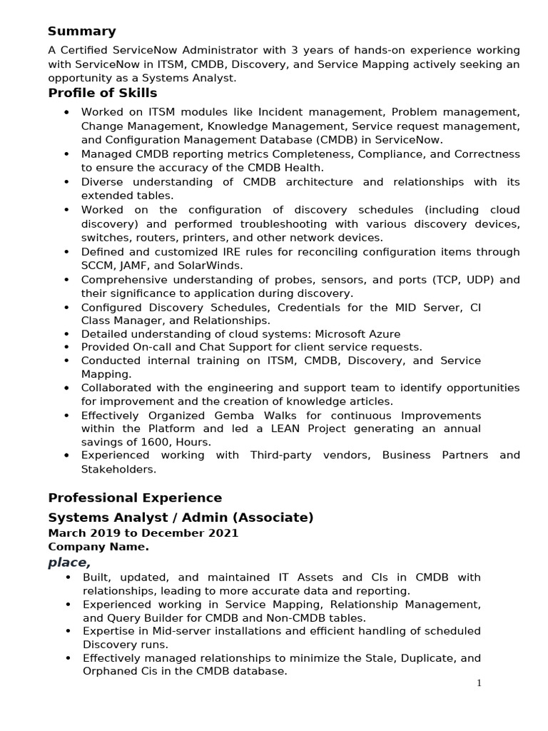 Certified ServiceNow Admin Resume | PDF | Information Technology ...