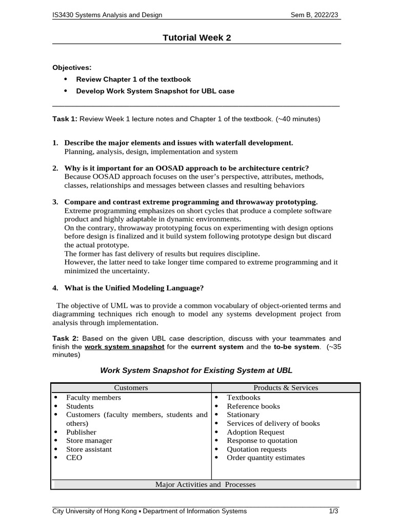 IS3430 - Tutorial - Week 2 2023 | PDF | Unified Modeling Language ...