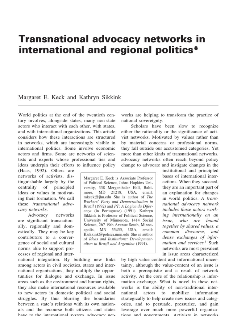 Transnational Advocacy Networks | PDF | Non Governmental Organization ... Transnational Advocacy Networks | PDF | Non Governmental Organization ...