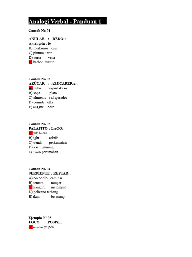 Analogi Verbal Panduan 1 | PDF