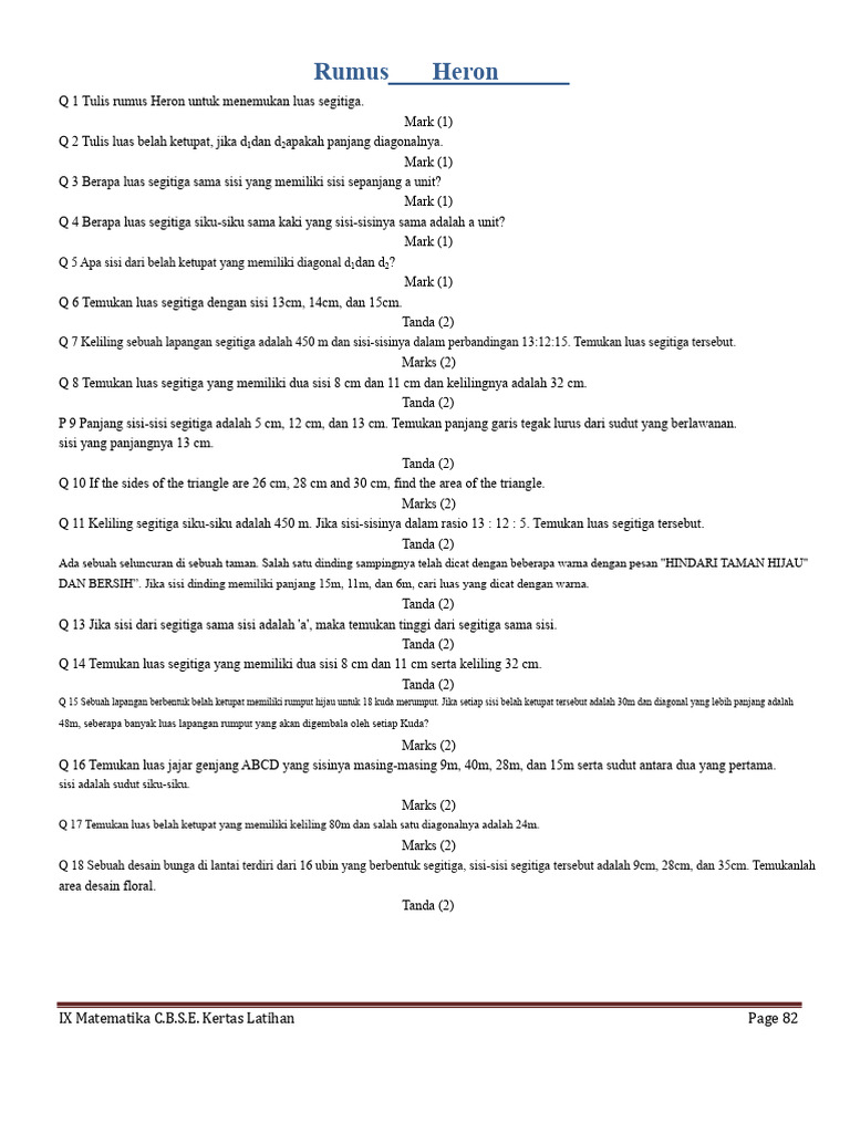 Rumus Heron Kelas 9 CBSE | PDF