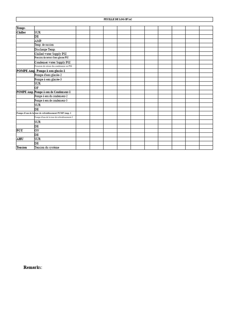 Feuille de log pour système HVAC | PDF
