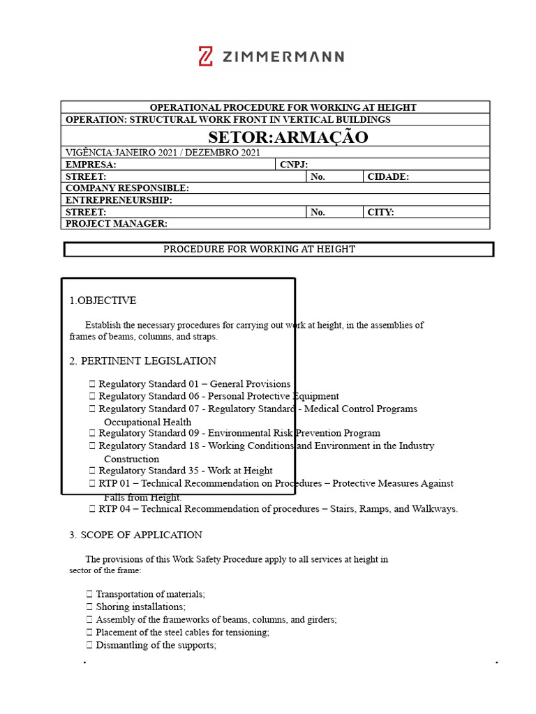 Work Safety Procedures for Heights | PDF | Occupational Safety And ...
