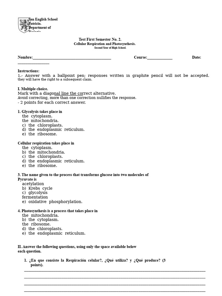 Cellular Respiration & Photosynthesis Test | PDF | Cellular Respiration ...
