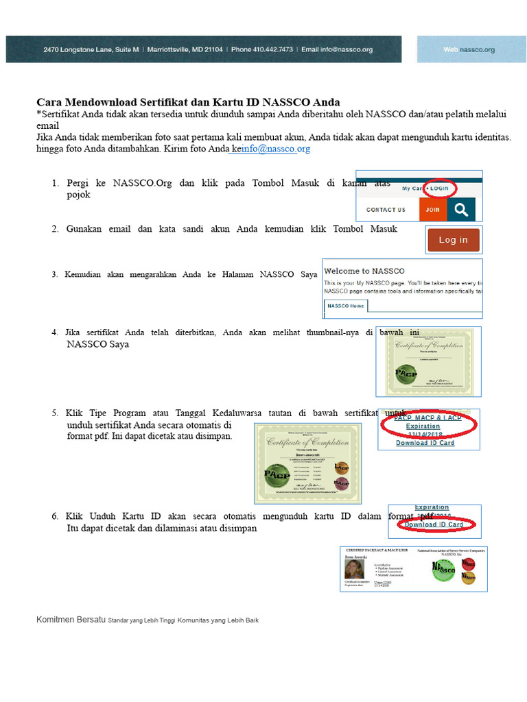 Cara Download Sertifikat dan ID NASSCO | PDF