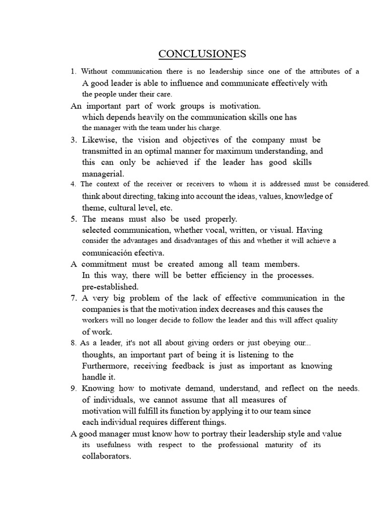 Conclusions | PDF | Leadership | Communication