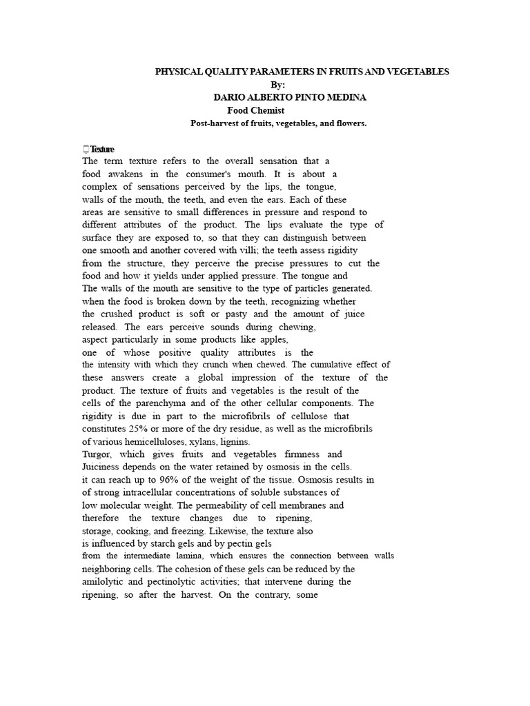 Quality Parameters of Fruits & Vegetables | PDF | Taste