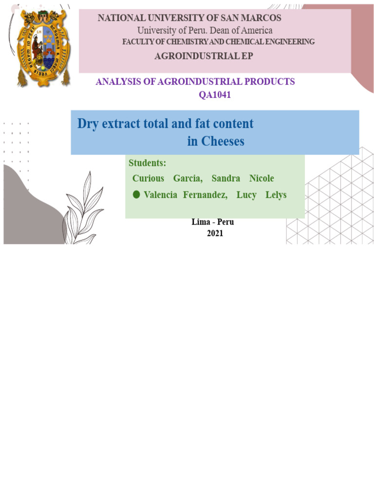 Dry Extract and Fat Content in Cheeses | PDF | Ethanol | Solvent
