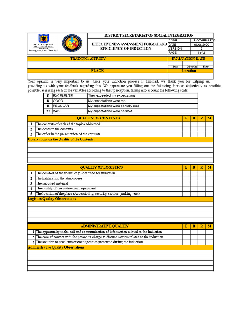 Induction Training Evaluation Form | PDF | Facilitator | Methodology
