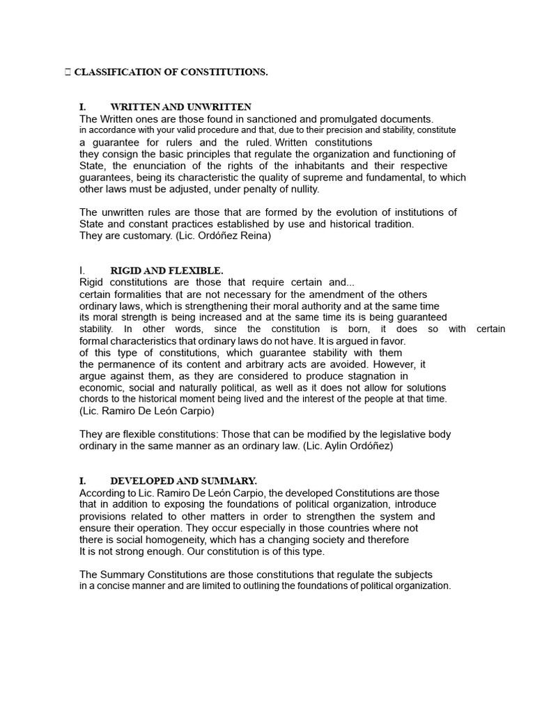 Types and Classifications of Constitutions | PDF | Government
