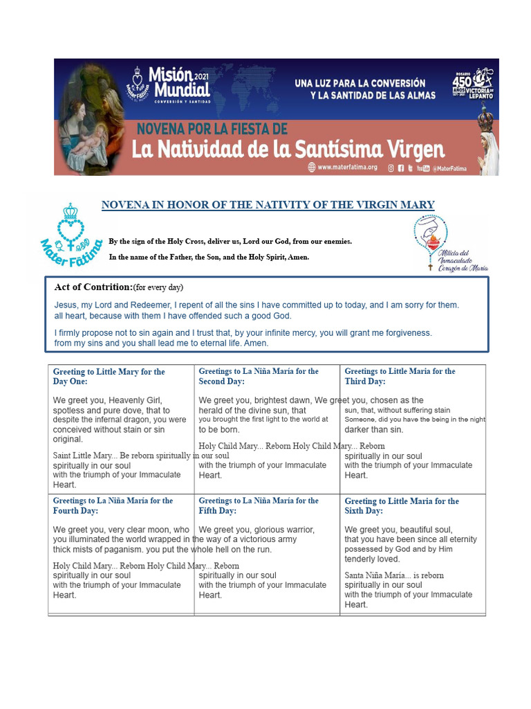 Novena for the Feast of the Nativity of the Most Holy Virgin | PDF ...