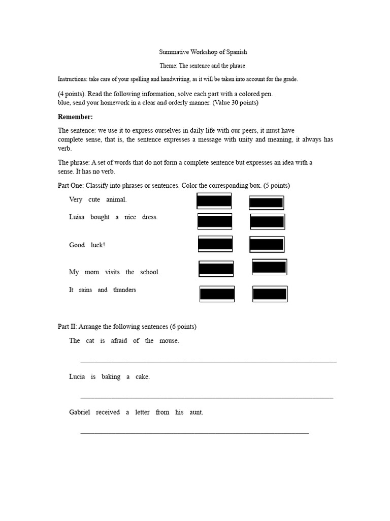 Spanish Sentence and Phrase Workshop | PDF | Grammar | Syntax