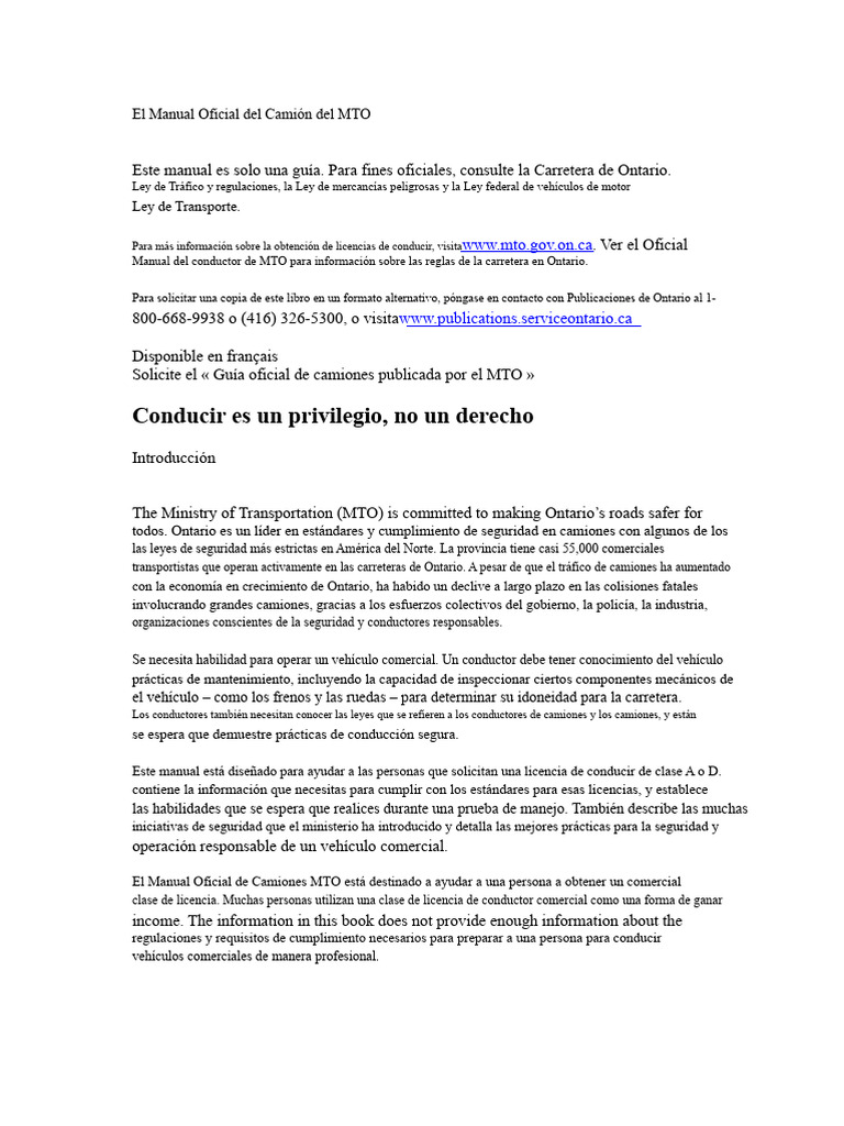 Guía del Manual del Camión MTO | PDF | Licencia de conducir | Camión