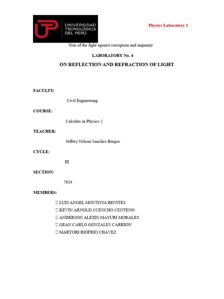 Laboratory 4 | PDF | Refraction | Refractive Index