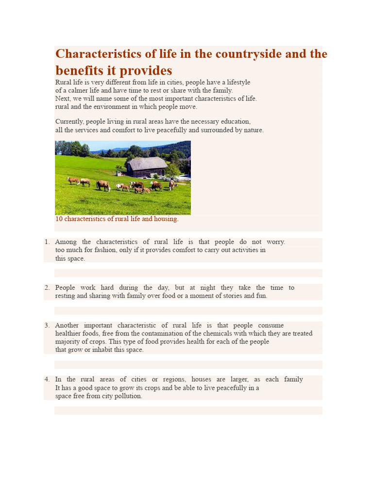 Characteristics of Life in The Countryside and The Benefits It Provides ...