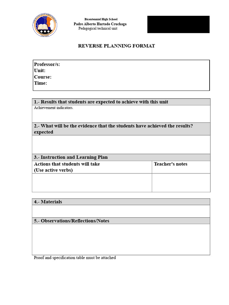 REVERSE PLANNING FORMAT April | PDF