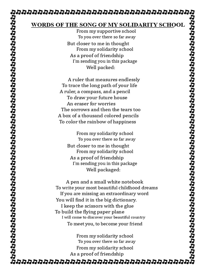 Words of The Song of My Solidarity School | PDF