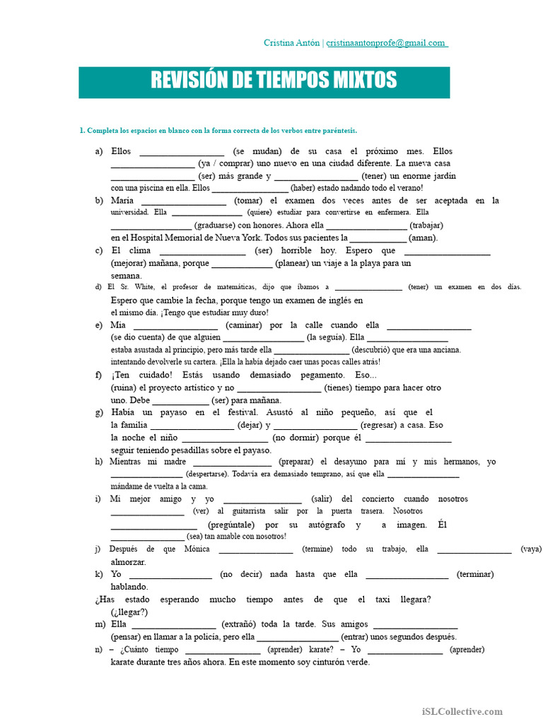 Ejercicios de Tiempos Verbales en Español | PDF