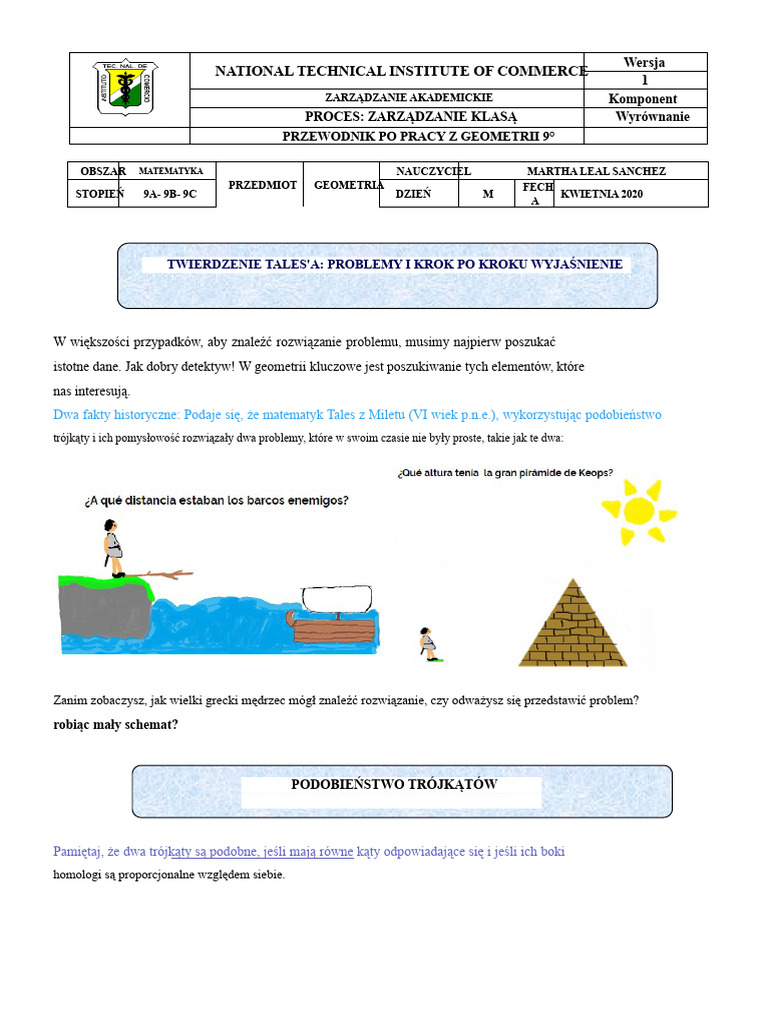 Wirtualna Aktywność Geometria 9 Twierdzenie Talesa | PDF