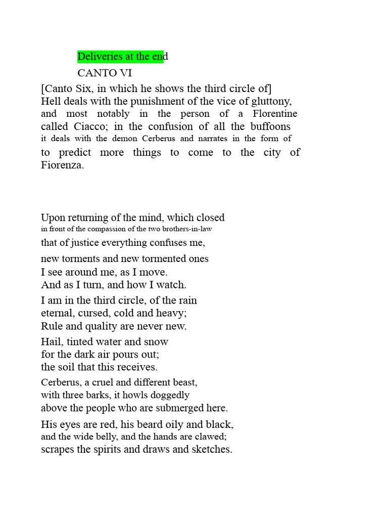 Dante's Inferno: Canto VI Analysis | PDF | Inferno (Dante)
