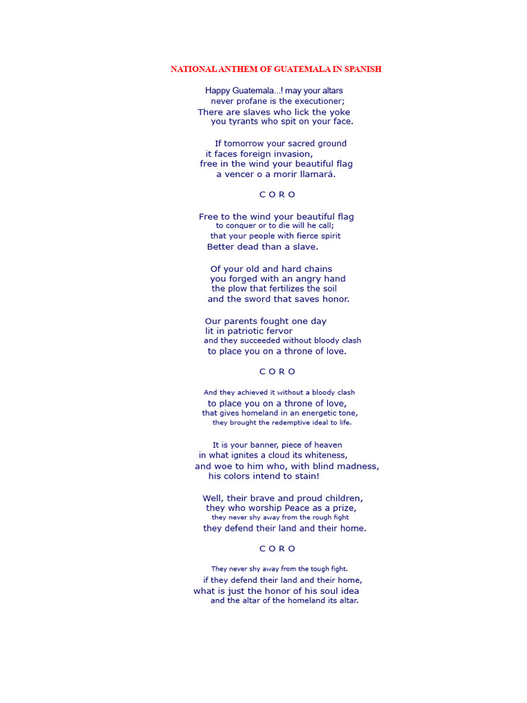 National Anthem of Guatemala in Spanish and English | PDF