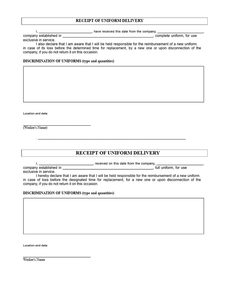 Receipt of Uniform Delivery | PDF