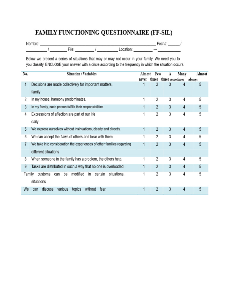 Family Functioning Questionnaire | PDF | Questionnaire | Emotions