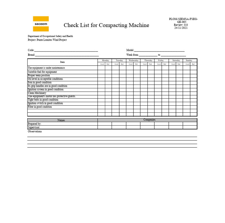 Pre-Use Inspection of The Compactor Plate | PDF