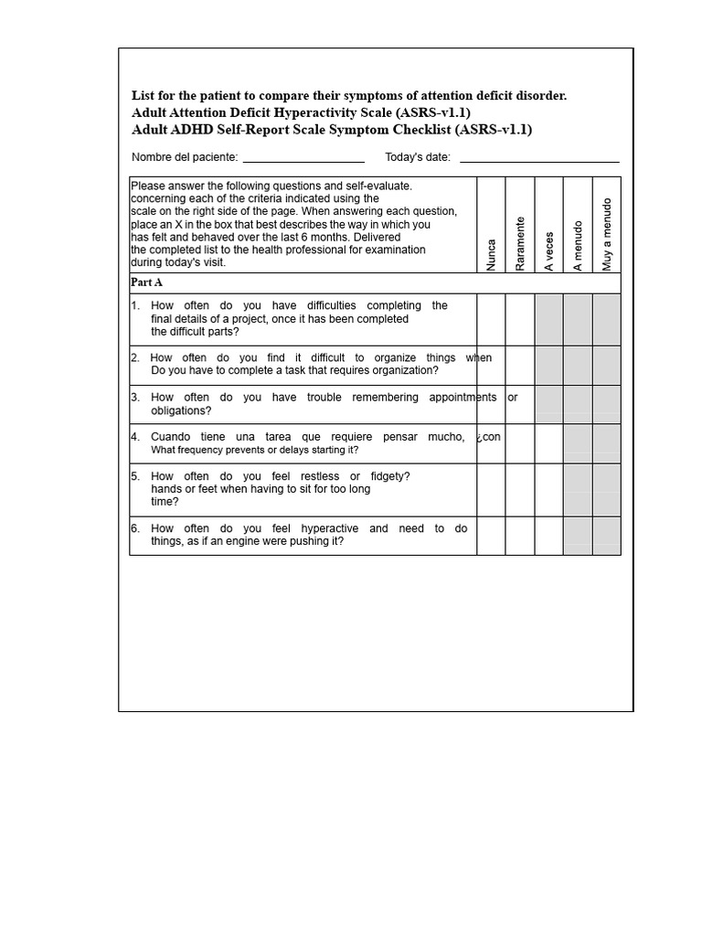 ASRS Protocol | PDF | Attention Deficit Hyperactivity Disorder | Disability