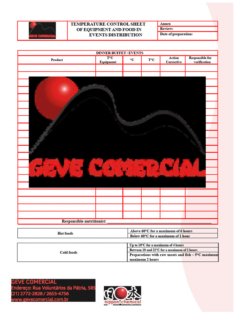 TEMPERATURE CONTROL SHEET FOR EQUIPMENT AND FOOD IN DISTRIBUTION EVENTS ...