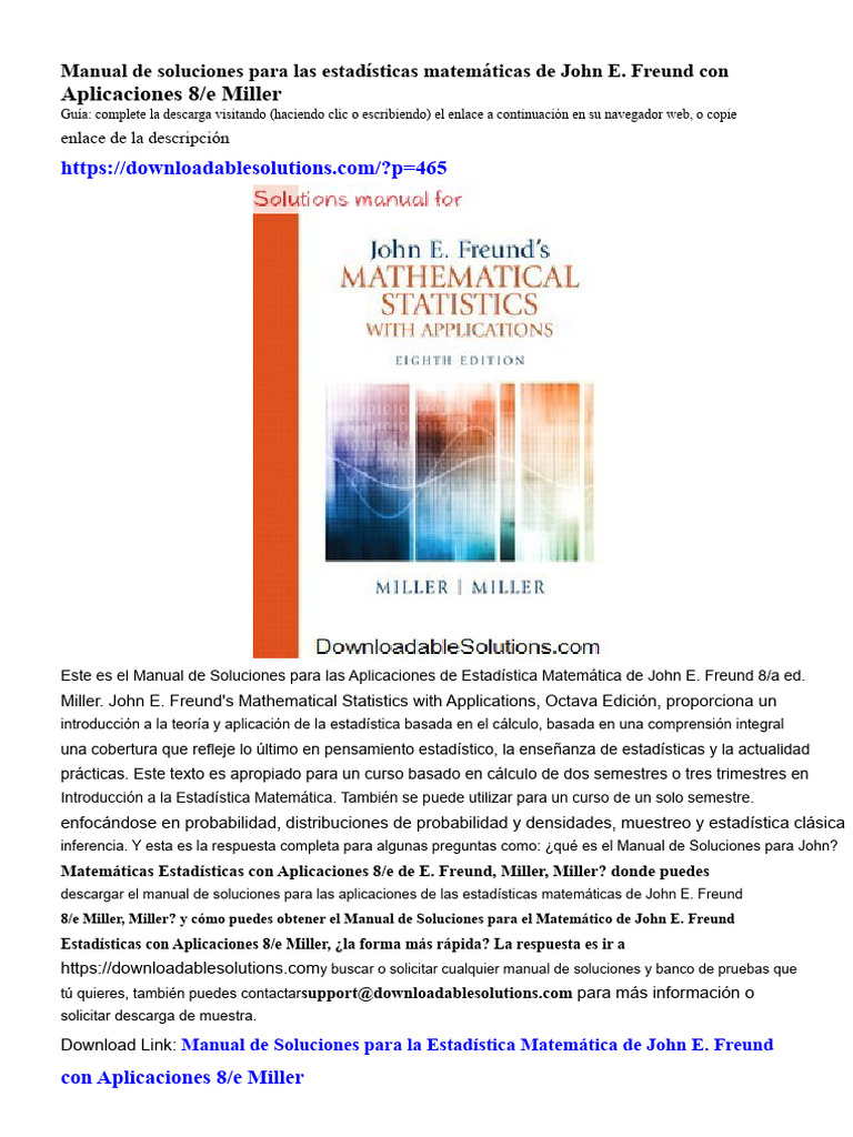 Manual de Soluciones para John E Freund Matemáticas Estadísticas Con ...