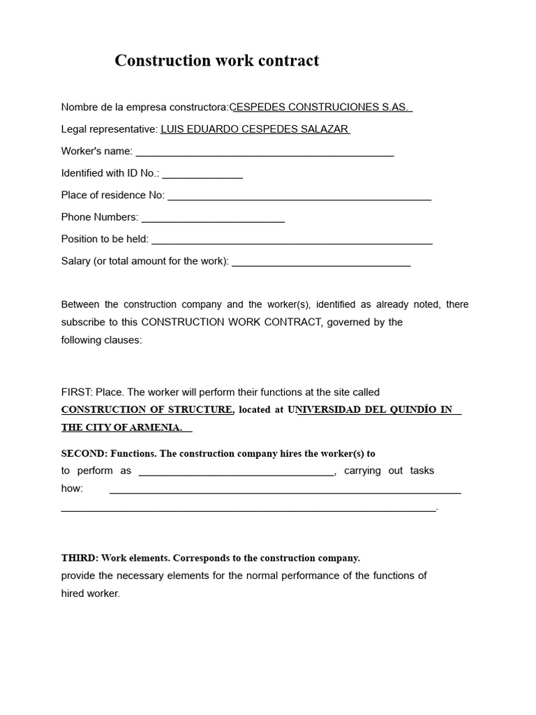 Contract For Construction Work | PDF | Employment | Salary