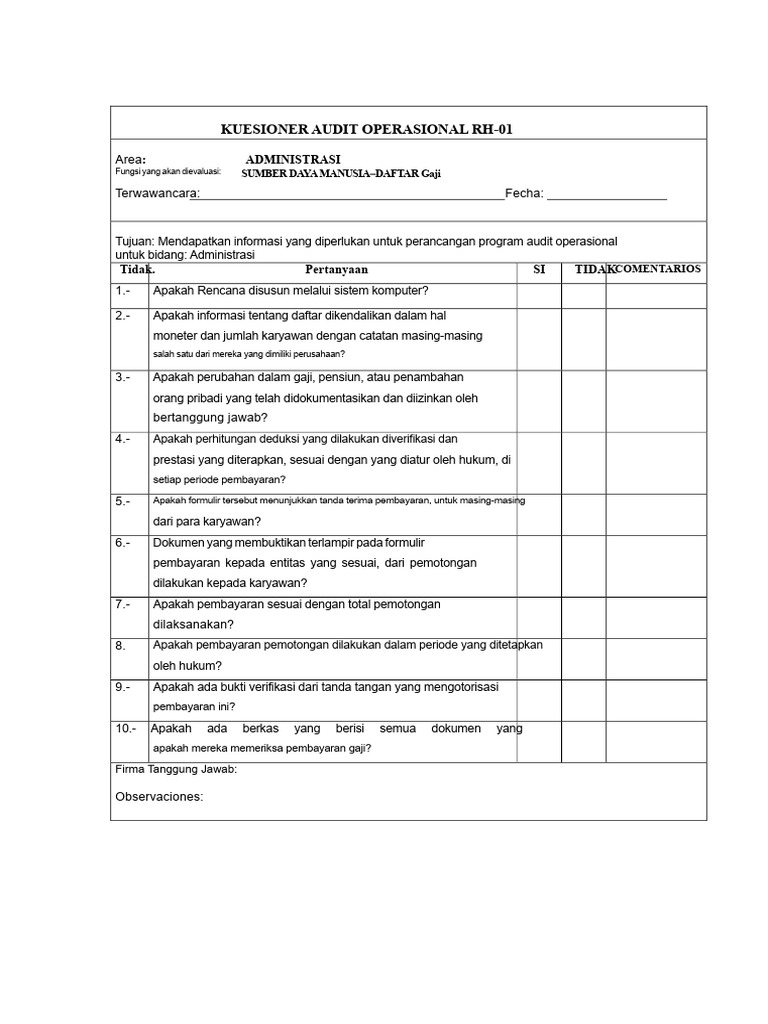 Kuesioner dan Program | PDF